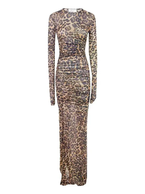 Blumarine Leopard-print Ruched Maxi Dress - Brown