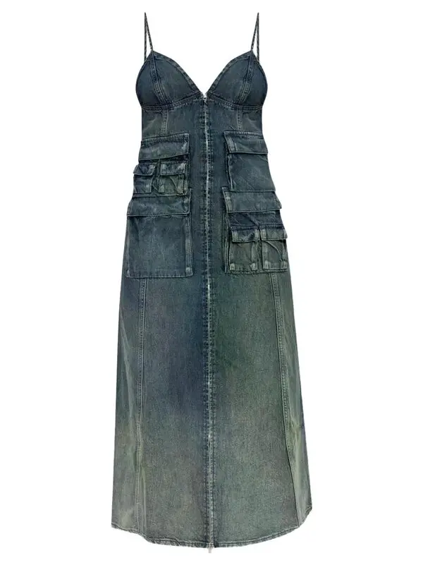 Diesel Zip-up Denim Midi Dress - Blue