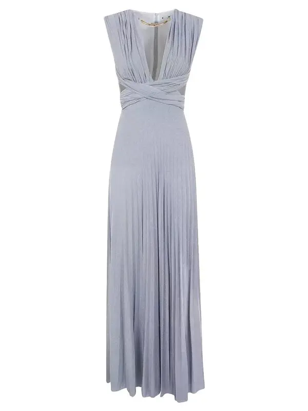 Elisabetta Franchi Pleated V-neck Maxi Dress - Grey