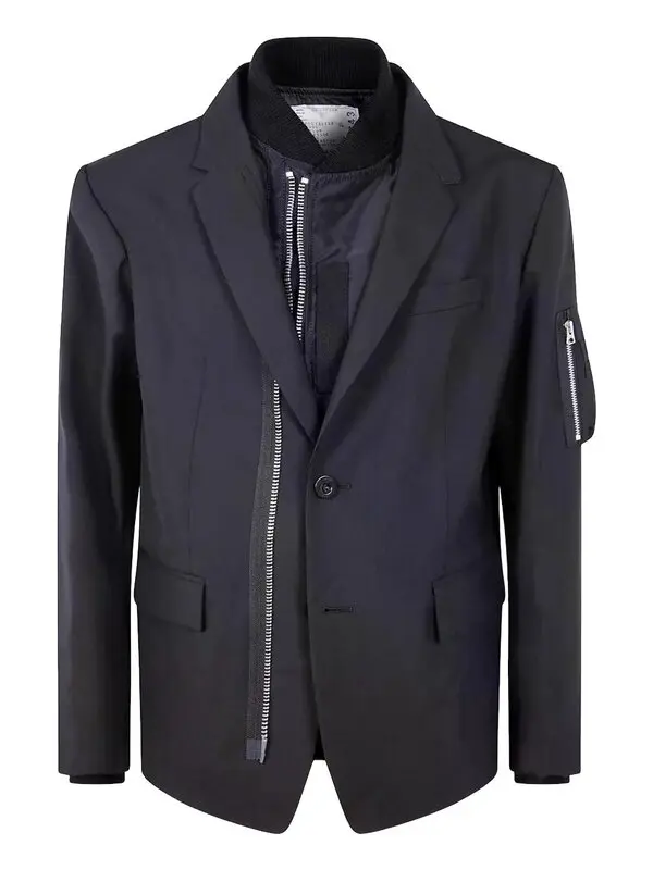 Sacai Two-button Jacket With Zip Detail - Black