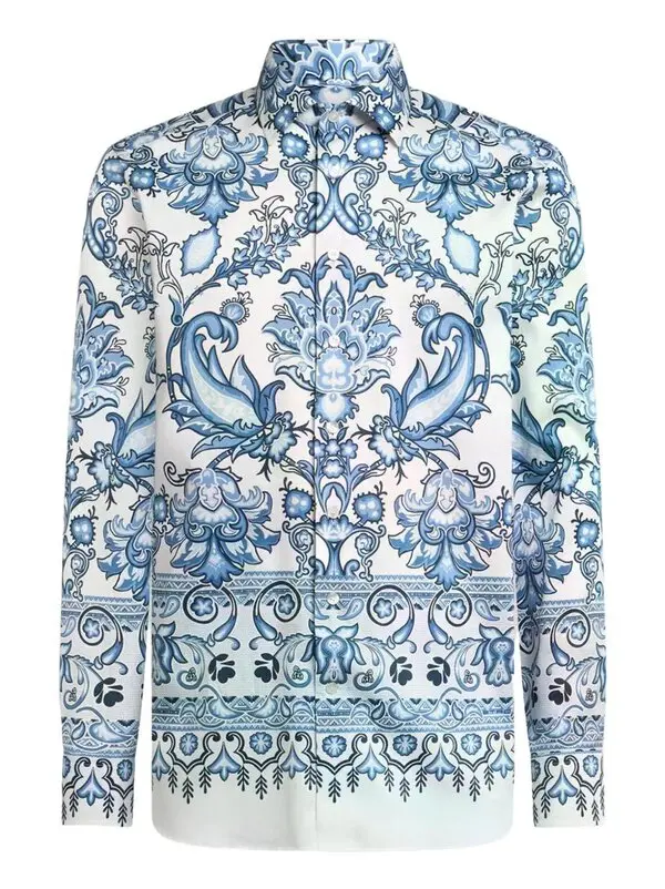 Etro Print Long-sleeve Cotton Shirt - White