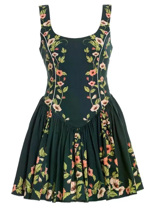Agua Bendita Floral-print Pleated Dress - Green