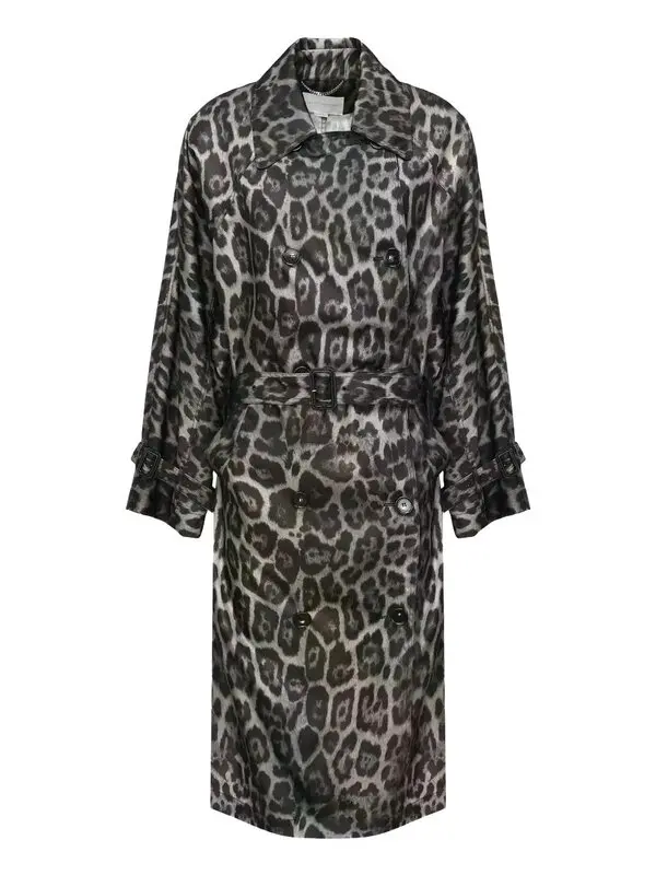 Stella McCartney Leopard-print Belted Trench Coat - Grey
