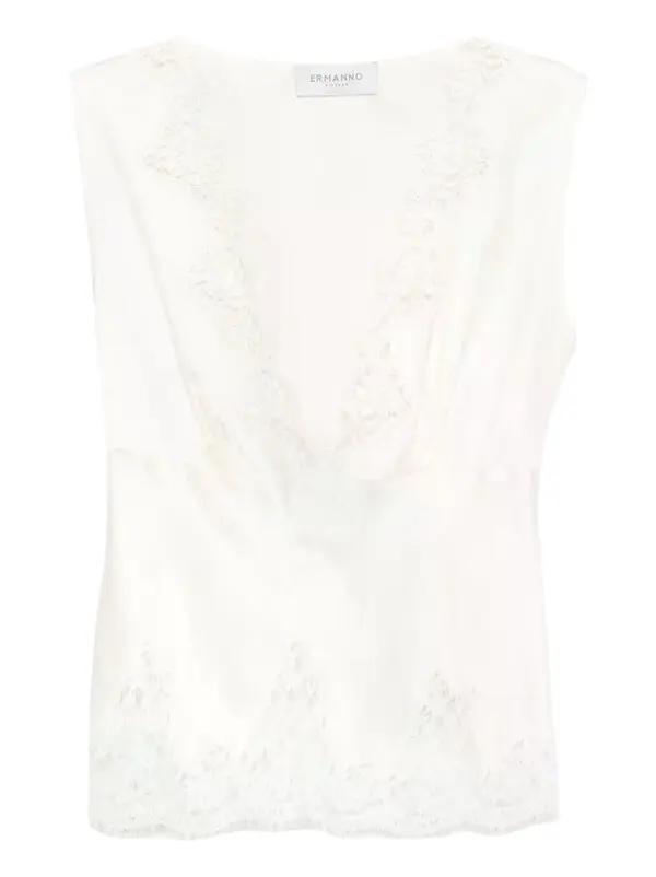 ERMANNO FIRENZE Sleeveless Lace-trimmed Top - White
