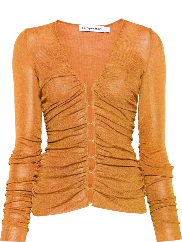 SELF-PORTRAIT V-neck Gathered Top - Orange