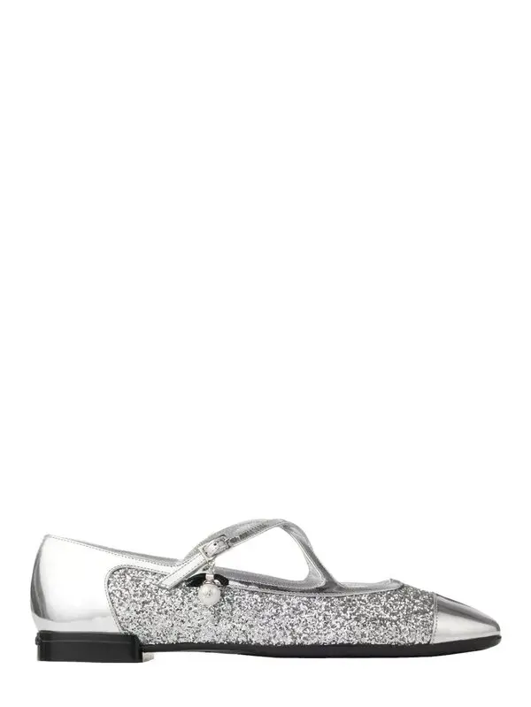 JIMMY CHOO Eleri Glitter Leather Ballet Flats - Silver