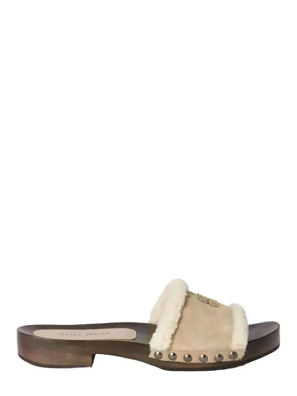 Miu Miu Suede Clog Sandals - Brown