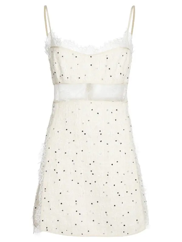 Giambattista Valli Lace-trimmed Wool Boucle Mini Dress - Ivory