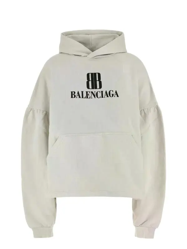 Balenciaga Balloon-sleeve Logo Hoodie - Neutrals
