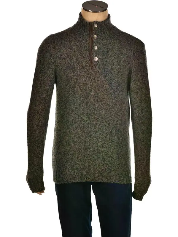 Fedeli High-neck Quarter-button Sweater - Brown