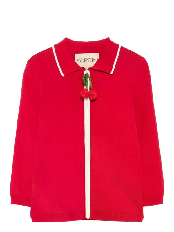 Valentino Garavani Cherry-detail Zip-up Cardigan - Red