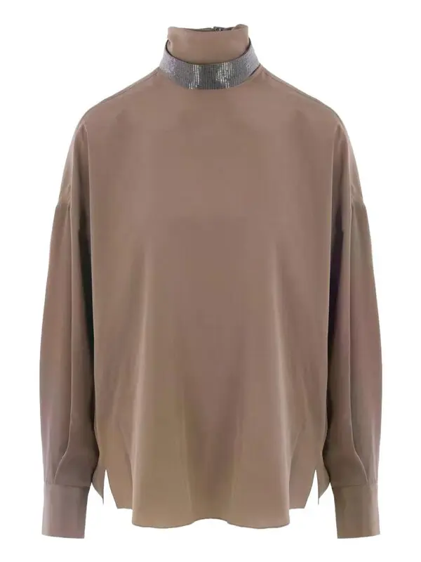 Brunello Cucinelli Beaded-neck High-neck Blouse - Neutrals