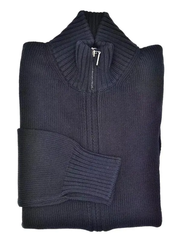 CRUCIANI Zip-neck Cotton Cardigan - Blue