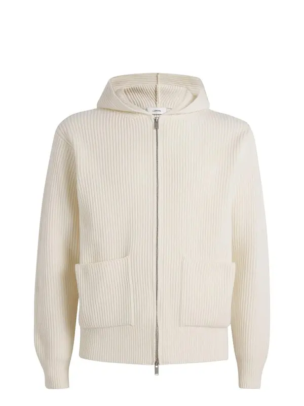 LARDINI Wool-cashmere Zip-up Hoodie - White
