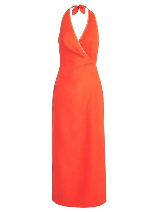 Sir The Label Linen Panettone Midi Dress - Orange
