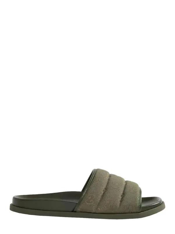 Gucci Gg Monogram Quilted Slides - Green