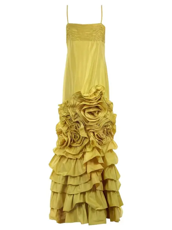 Valentino Garavani Pleated Rose-embellished Midi Dress - Yellow