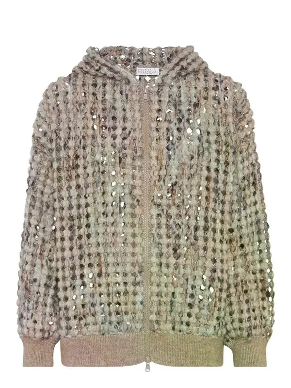 Brunello Cucinelli Sequin-embellished Zip-up Cardigan - Brown