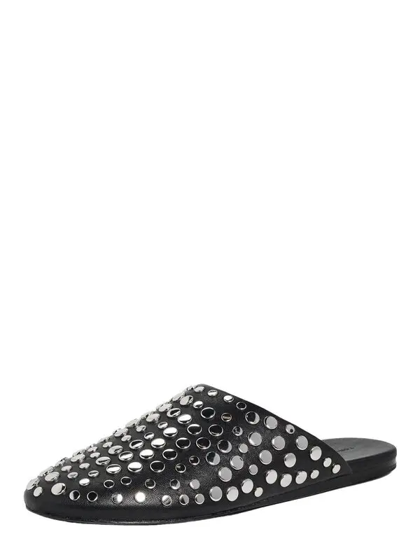 Tory Burch Studded Leather Mules - Perfect Black / Silver