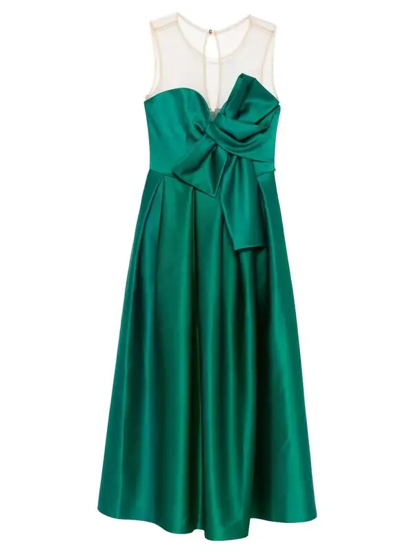 NISSA Bow-detail Midi Dress - Green