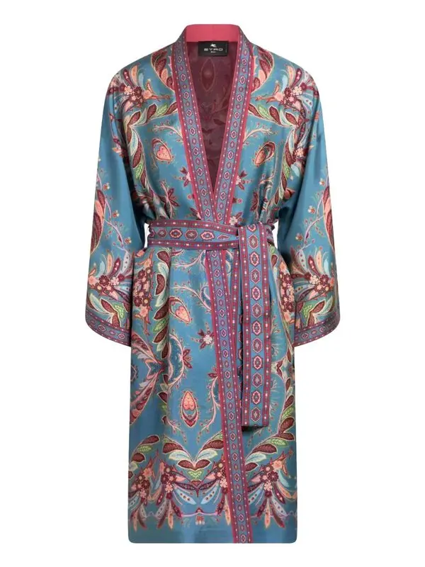 Etro Paisley-print Belted Coat - Blue