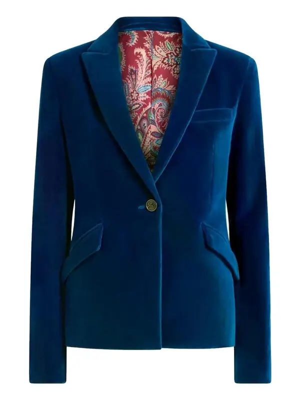 Etro Single-breasted Velvet Blazer - Blue