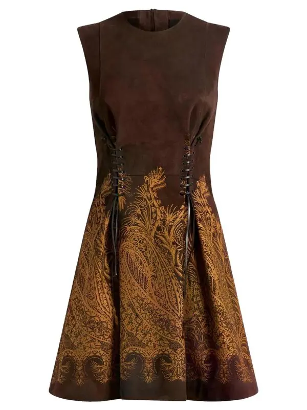 Etro Lace-up Paisley-print Mini Dress - Brown