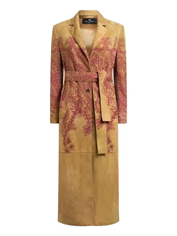 Etro Paisley-print Leather Overcoat - Brown