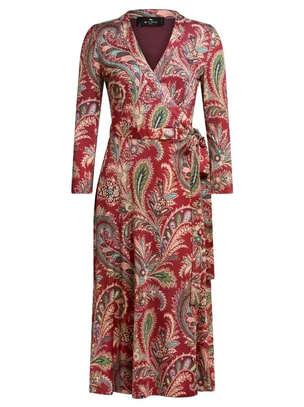 Etro Paisley-print Wrap Midi Dress - Red