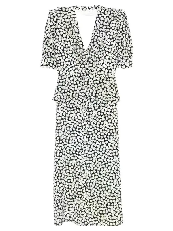 Alessandra Rich Floral-print Midi Dress - Black