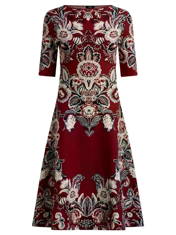Etro Jacquard Floral Midi Dress - Red