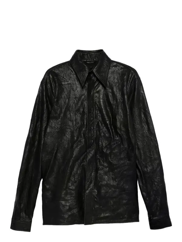 LỰU ĐẠN Crumpled Leather Shirt - Black