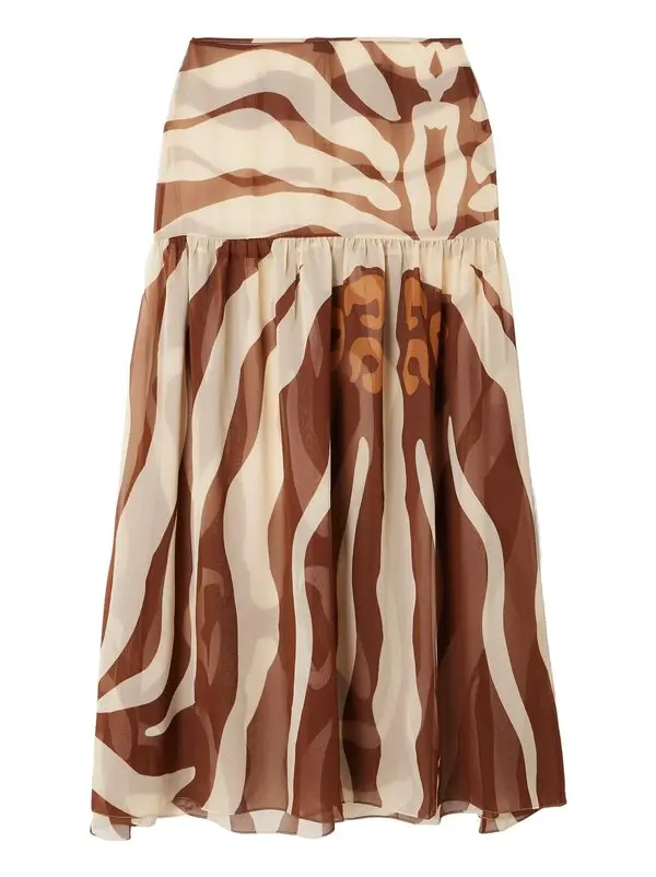 Johanna Ortiz Bohemia Gathered Printed Maxi Skirt - Brown