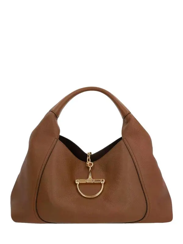 Gucci Grained Leather Shoulder Bag With Horsebit Detail - Brown