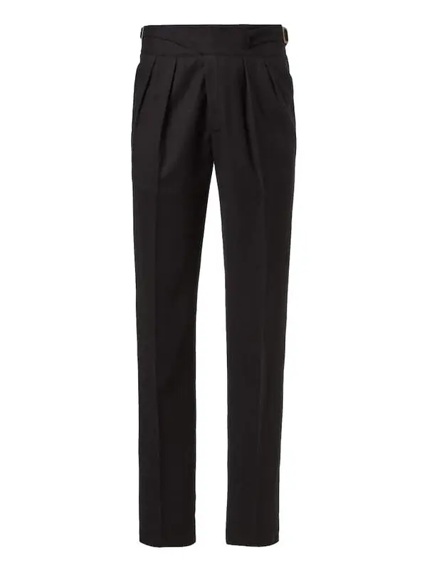 Rubinacci Virgin Wool Flannel Tapered Trousers - Black