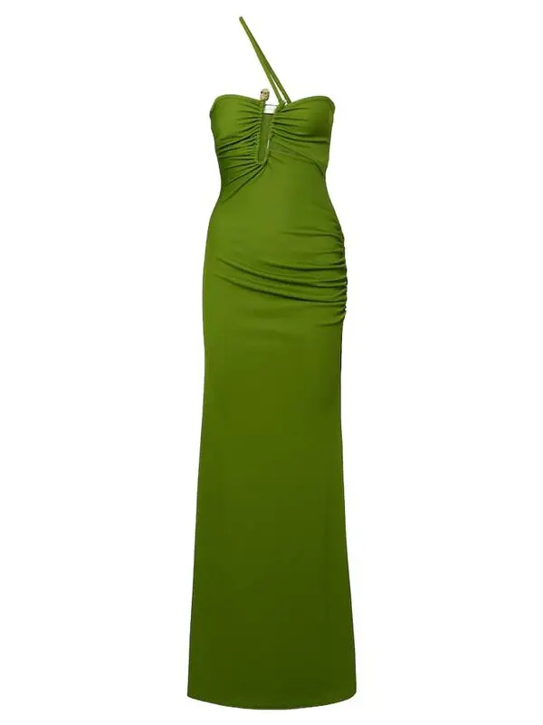 Christopher Esber Crystal Pin Cutaway Embellished Maxi Dress - Green