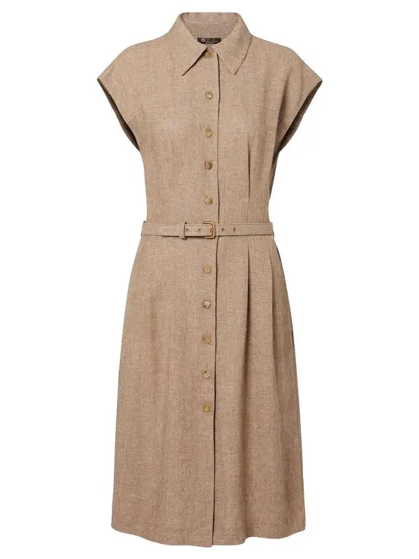 Loro Piana Maise Belted Linen Crêpe Shirt Dress - Brown
