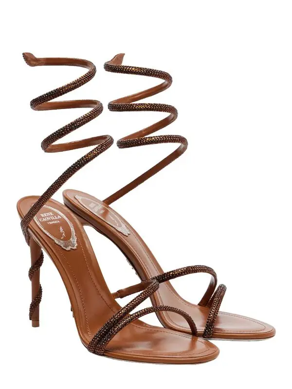 Rene Caovilla Margot Crystal-embellished Satin Sandals - Brown