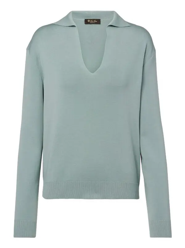 Loro Piana Silk And Cotton Polo Sweater - Blue