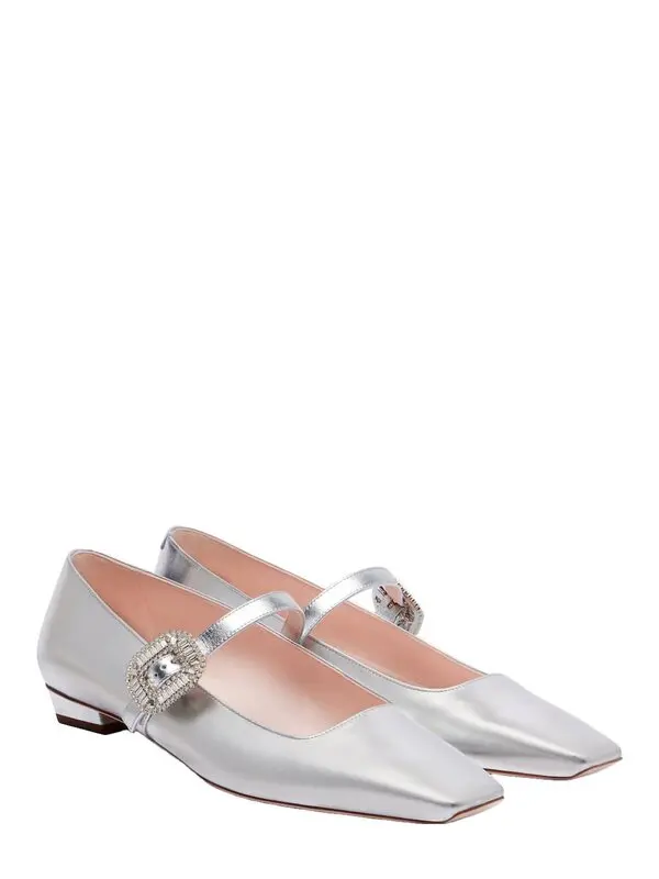 ROGER VIVIER Belle Vivier 25 Metallic Leather Ballet Flats - Silver