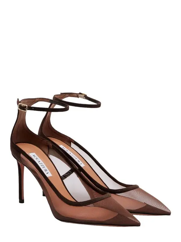 AQUAZZURA Love Affair 85 Suede-trimmed Mesh Pumps - Brown