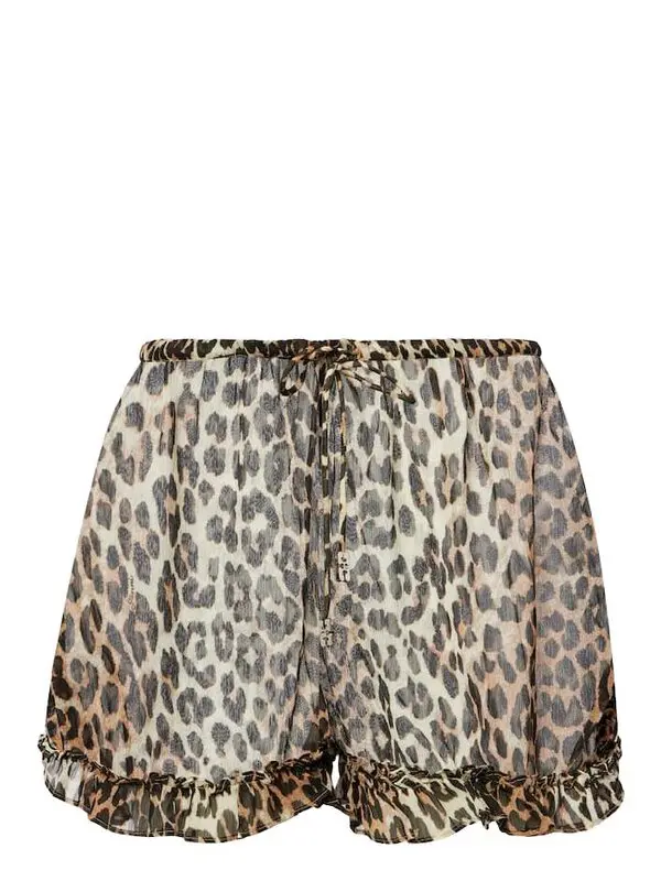 GANNI Leopard-print Ruffled Chiffon Shorts - Multicoloured