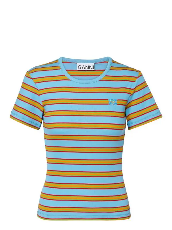 GANNI Striped Cotton-blend T-shirt - Multicoloured