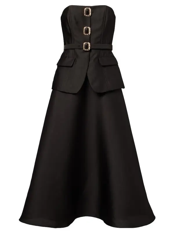 SELF-PORTRAIT Embellished Belted Midi Dress - Black