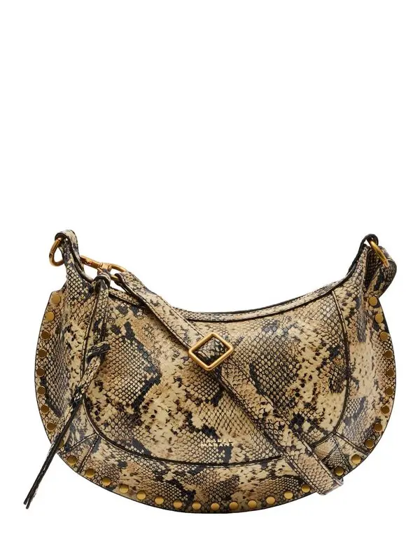 Isabel Marant Oskan Moon Snake-effect Leather Shoulder Bag - Beige