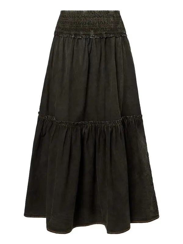 GANNI Smocked Tiered Organic Cotton Maxi Skirt - Black