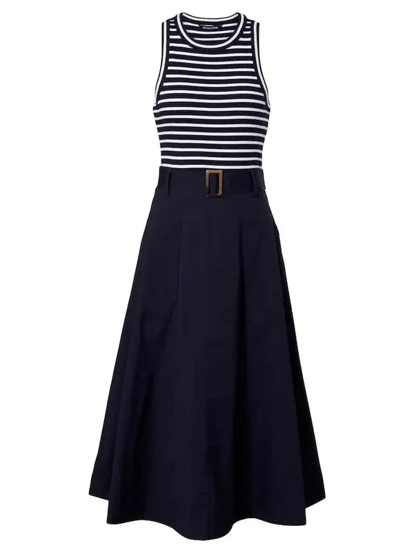 Veronica Beard Belted Cotton-blend Midi Dress - Blue