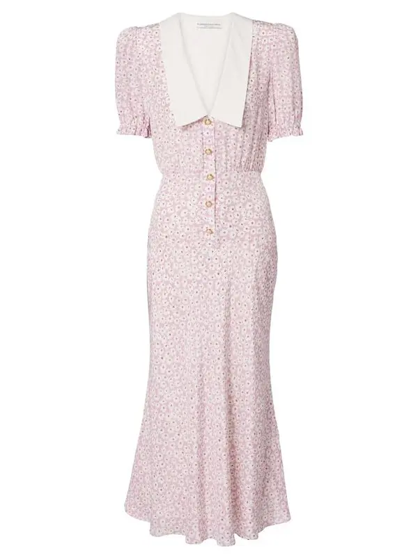 Alessandra Rich Flower Silk Midi Dress - Pink