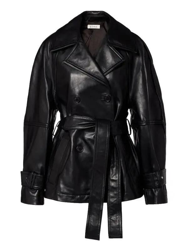 RÓHE Leather Double-breasted Jacket With Belt - Black