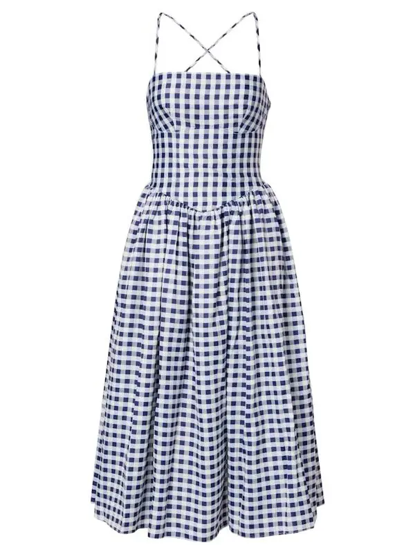 SELF-PORTRAIT Gingham Midi Dress - Blue